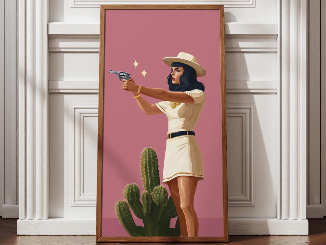 Desert Pink Cowgirl Wall Art Print | Retro Western Gunslinger ...