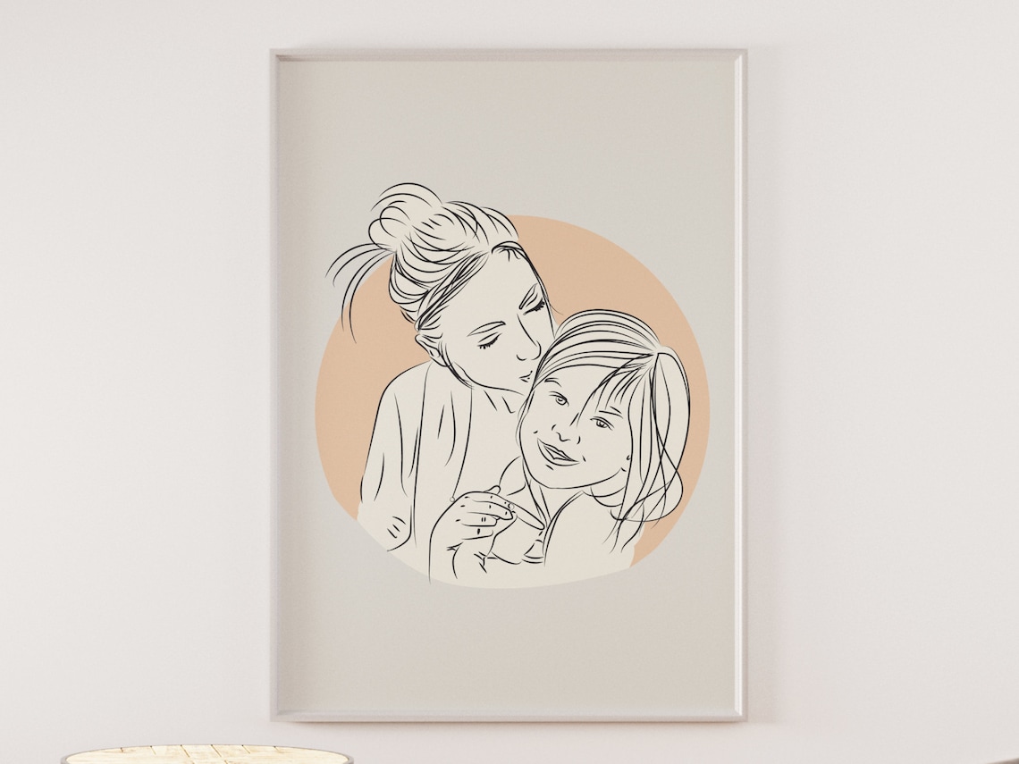 Custom Line Art Portrait Mom Gift Drawing From Photo - Etsy