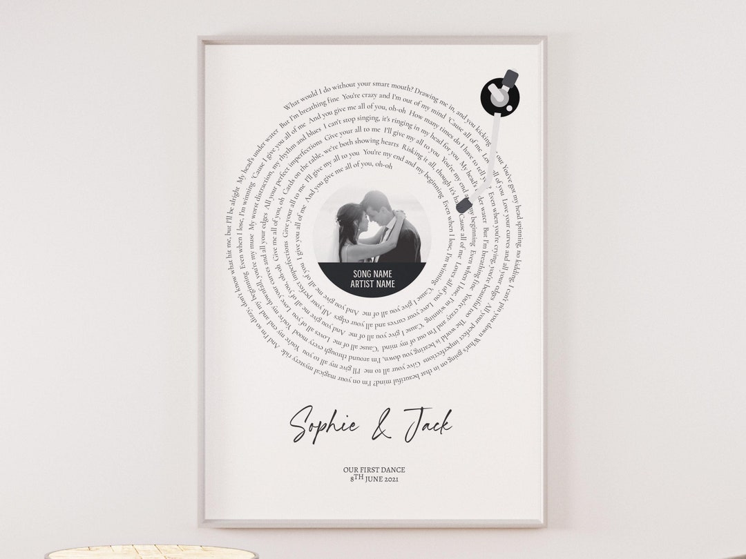 Custom Vinyl Record Poster With Photo Personalized Song Lyrics Wall Art ...