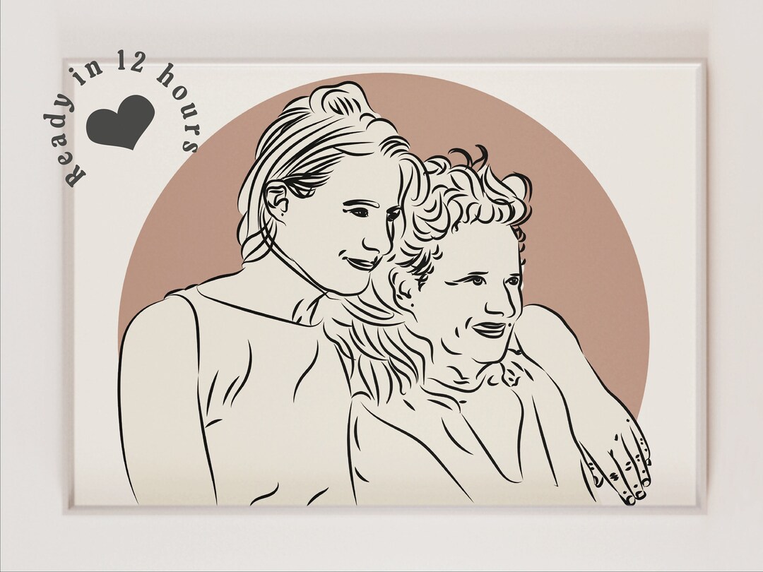 Custom Line Art Portrait Special Mom Gift Drawing From Photo Digital ...