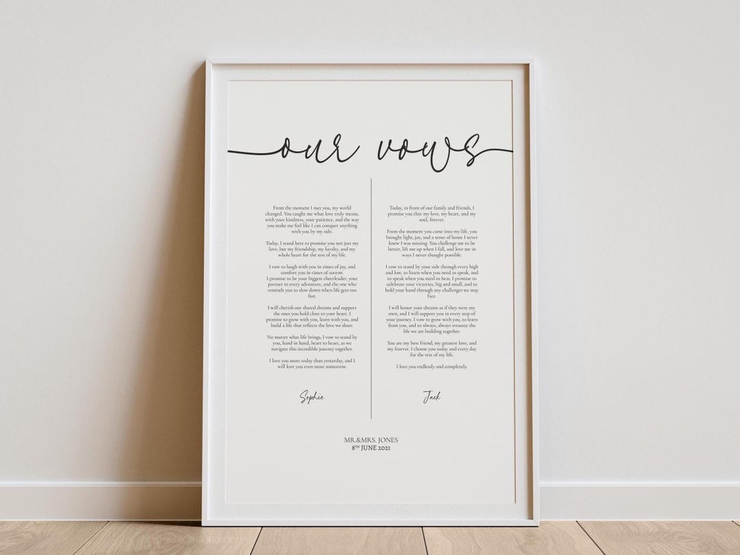 Custom Framed Wedding Vows Print, Anniversary Gift, Personalized Poster ...