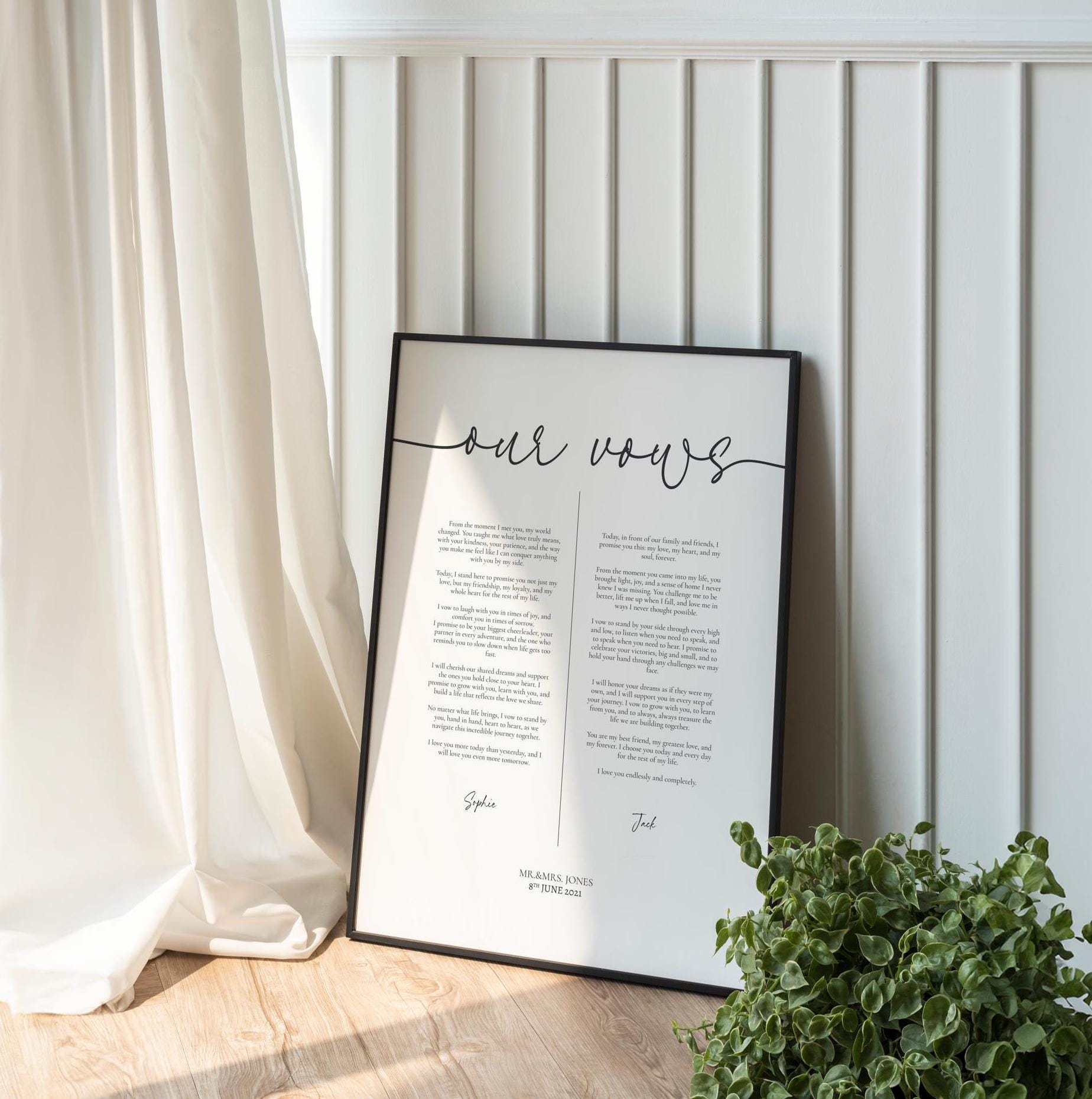 Custom Framed Wedding Vows Print, Anniversary Gift, Personalized Poster ...