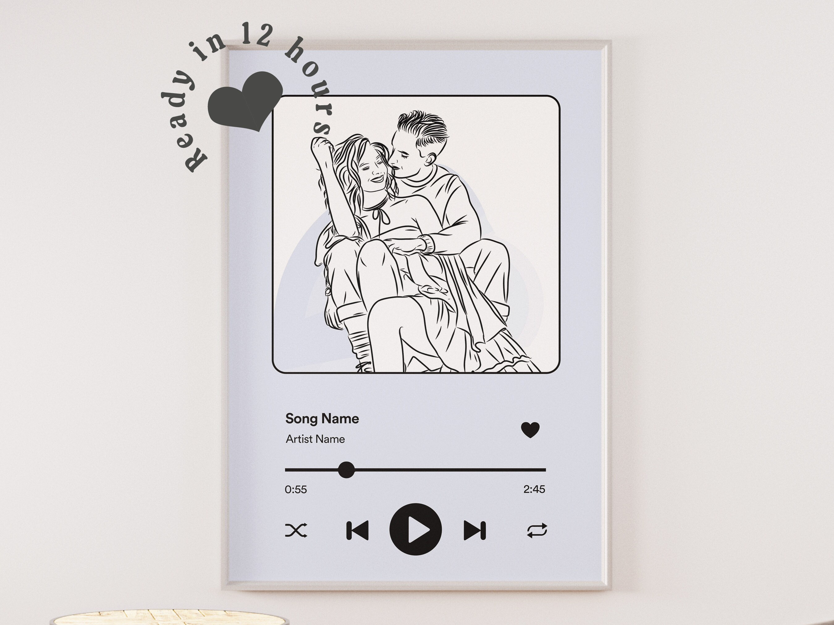 Custom Spotify Album Cover Line Art Anniversary Gift Couple Drawing ...