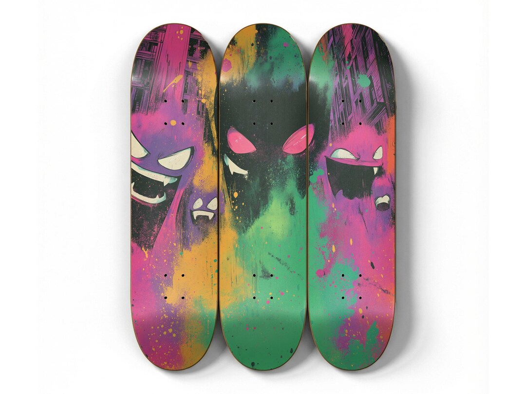 Graffiti Phantom Skateboard Wall Art, 3 Piece Triptych Deck Set ...