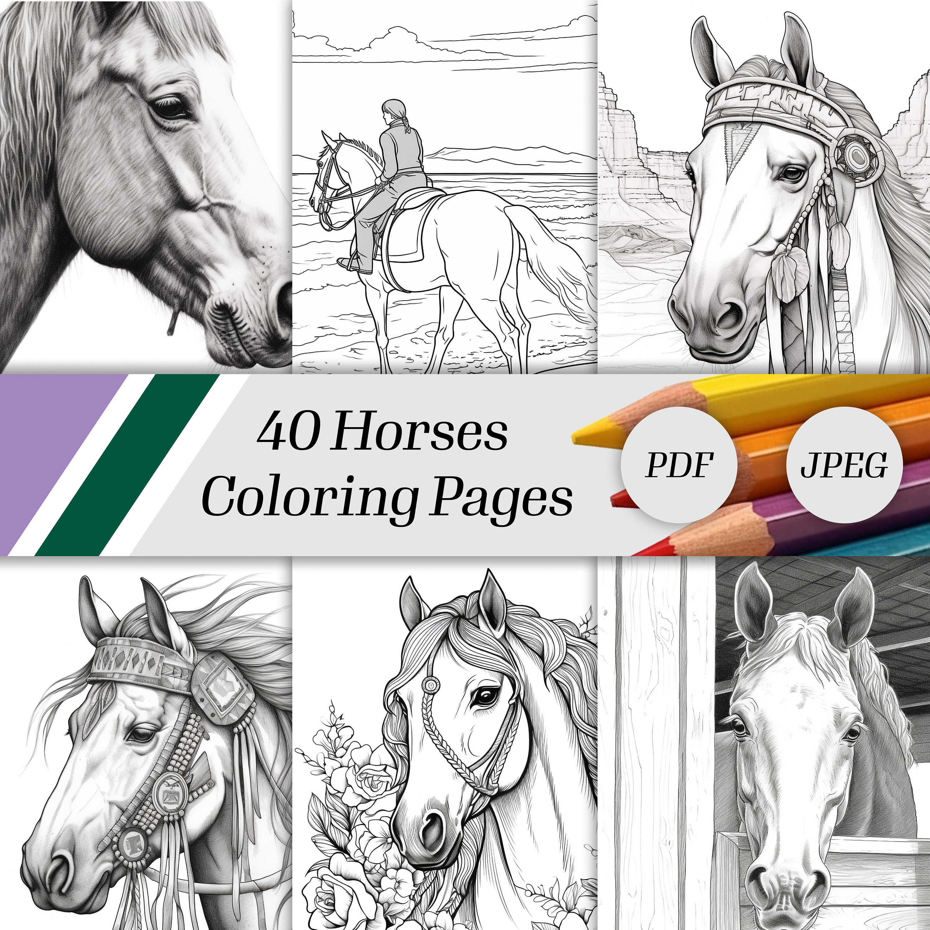 Horses Coloring Pages, 40 Sheets Instant Download (Download Now) - Etsy