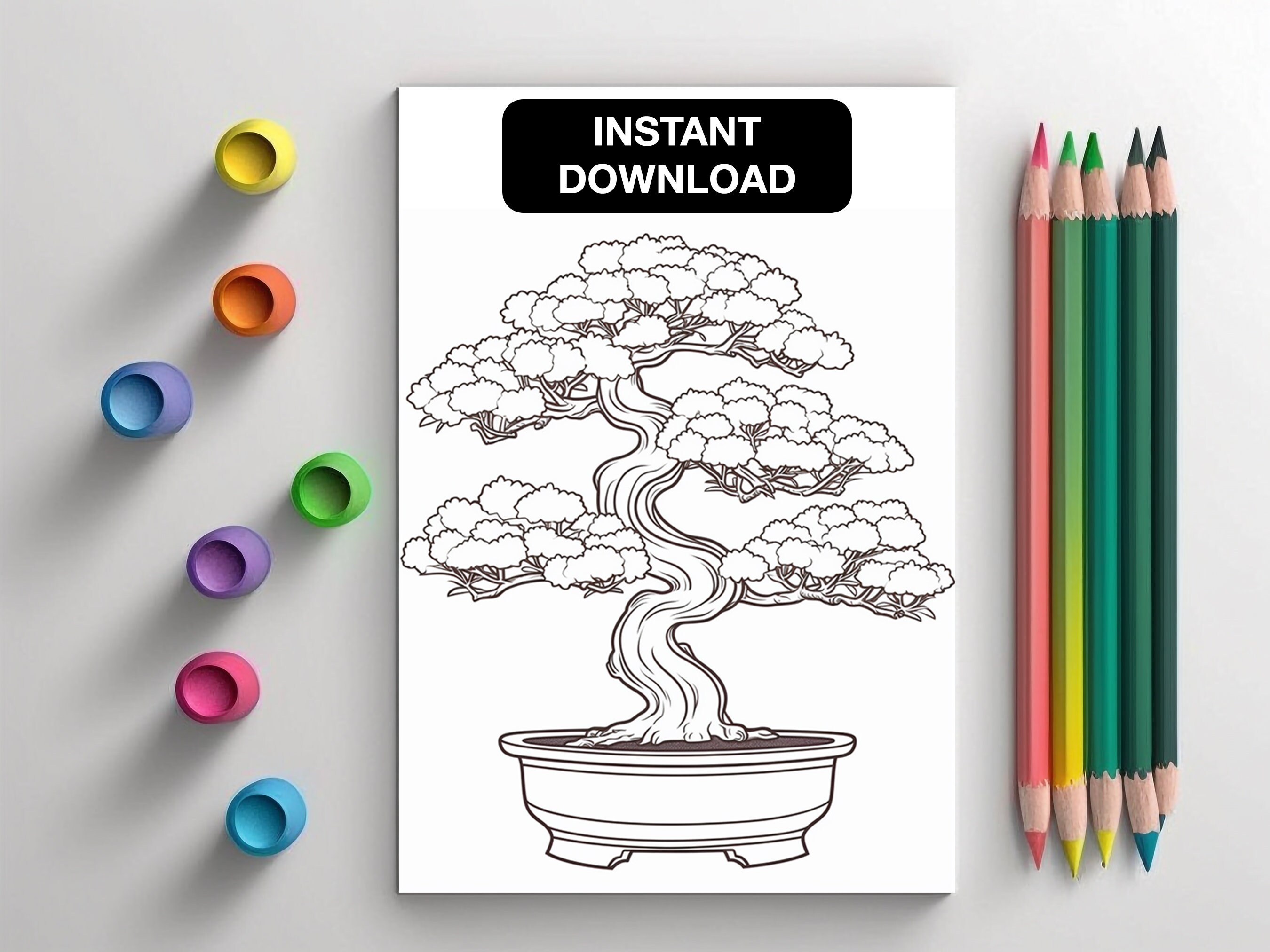 10 Bonsai Coloring Pages for Adults Japanese Bonsai Tree Grayscale ...