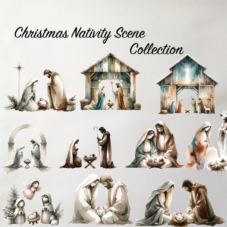 Watercolor Nativity Scene Clipart Bundle: 25 Christmas Pngs (digital ...
