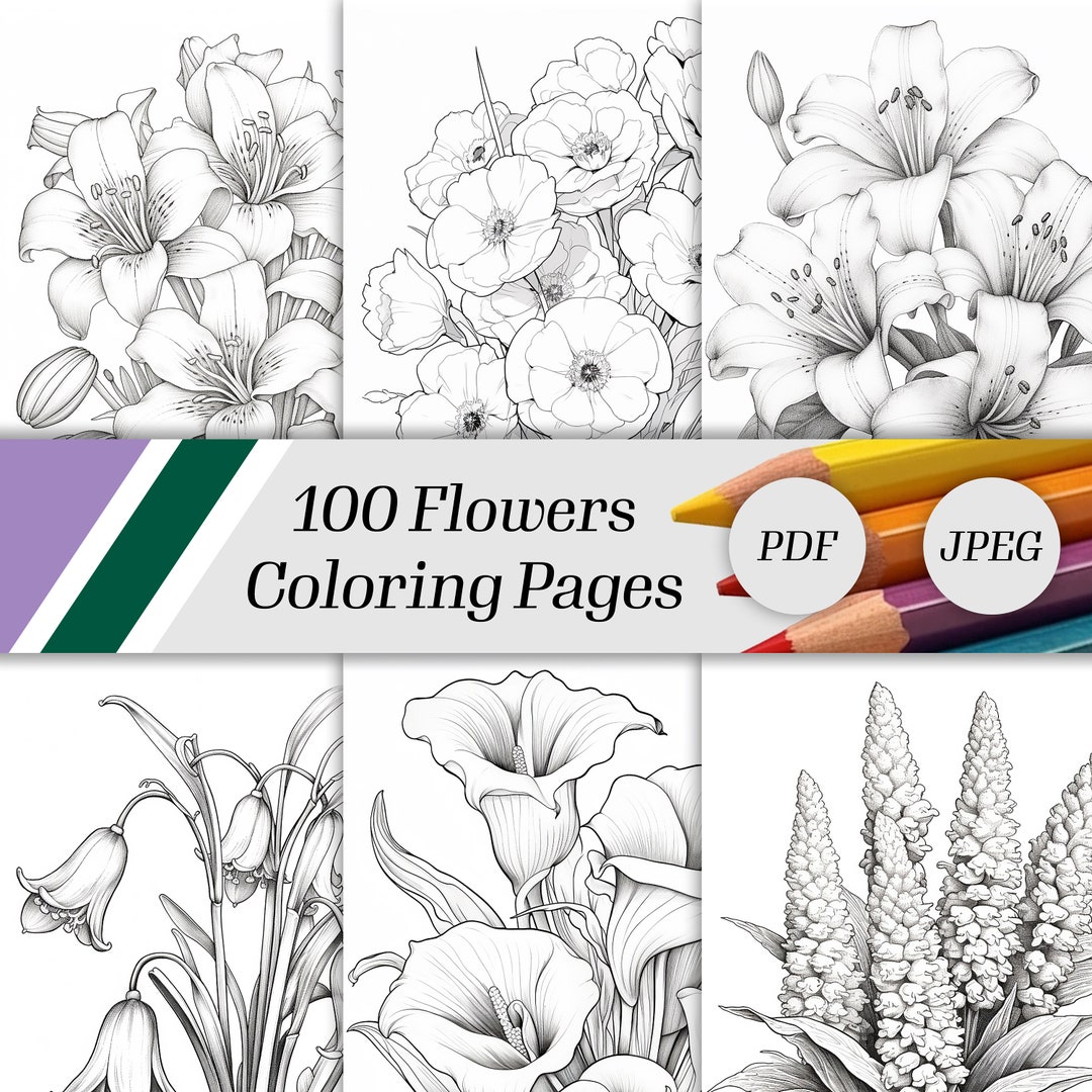 100 Elegant Flower Coloring Pages Adults and Kids Coloring Book ...