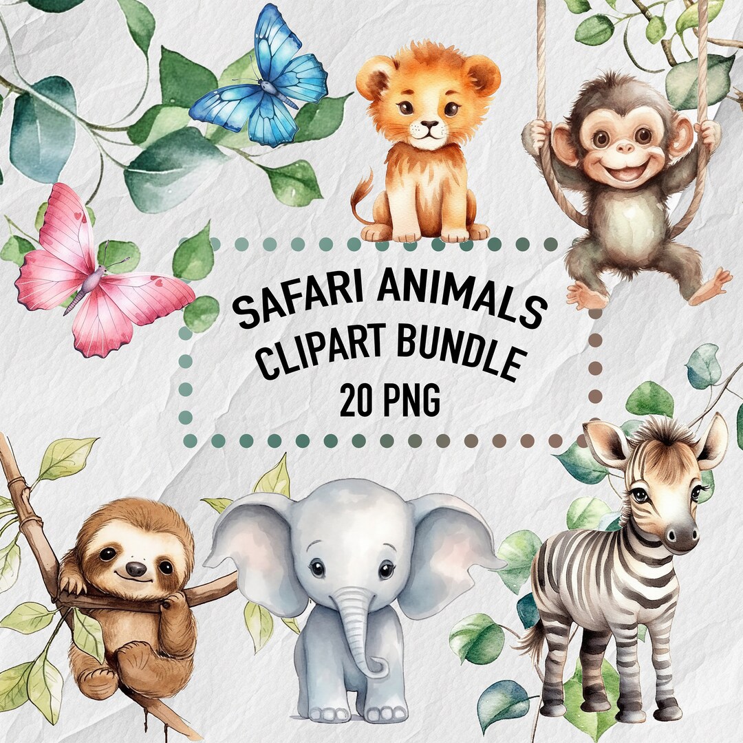 Watercolor Safari Baby Animals Clipart - Perfect for Baby Showers ...