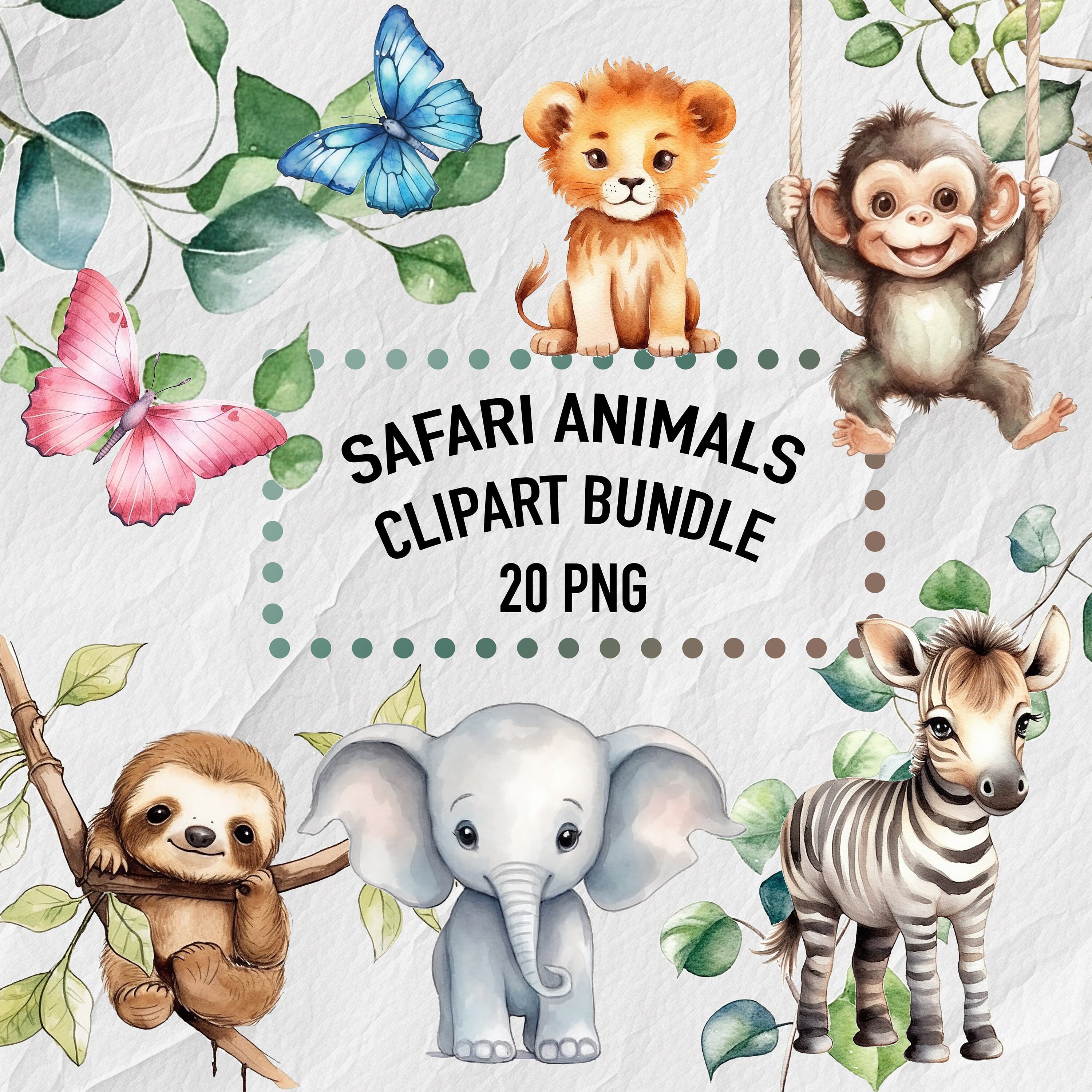 Watercolor Safari Baby Animals Clipart Perfect for Baby Showers ...