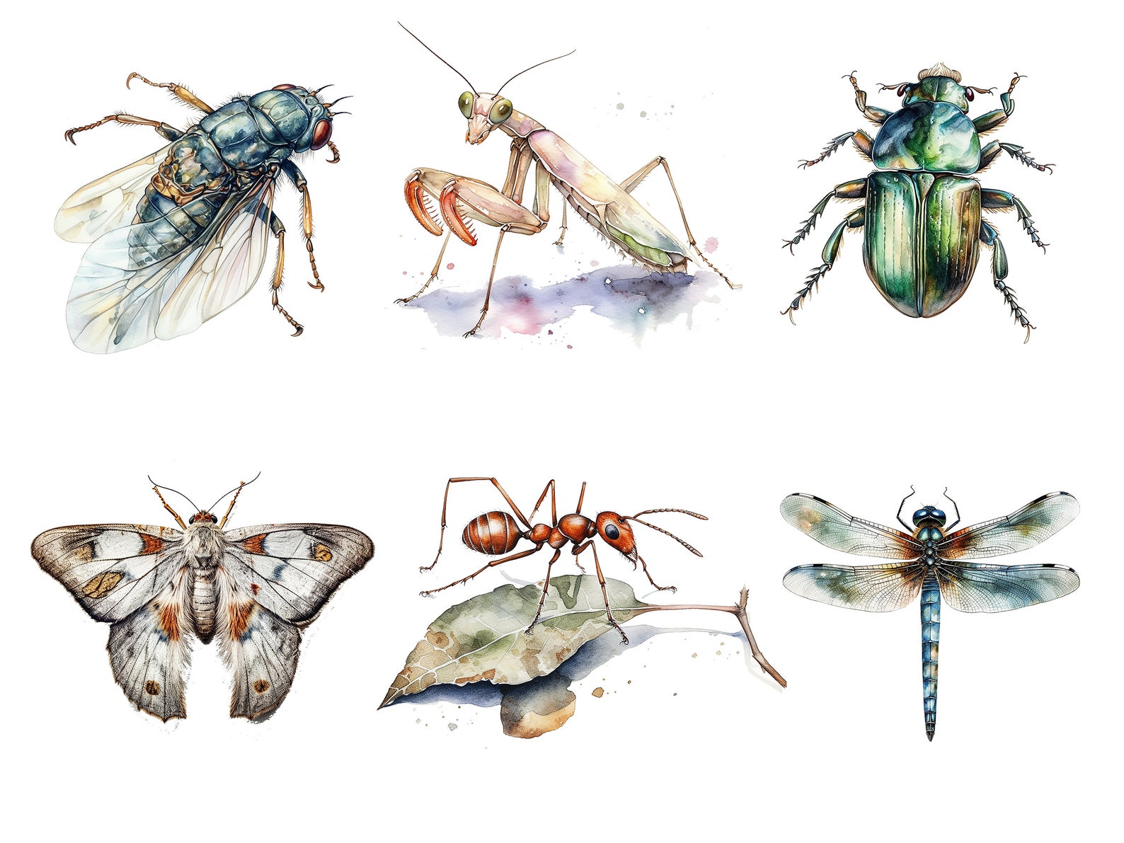 Watercolor Bugs Clipart Watercolor Insects Spider Butterfly - Etsy