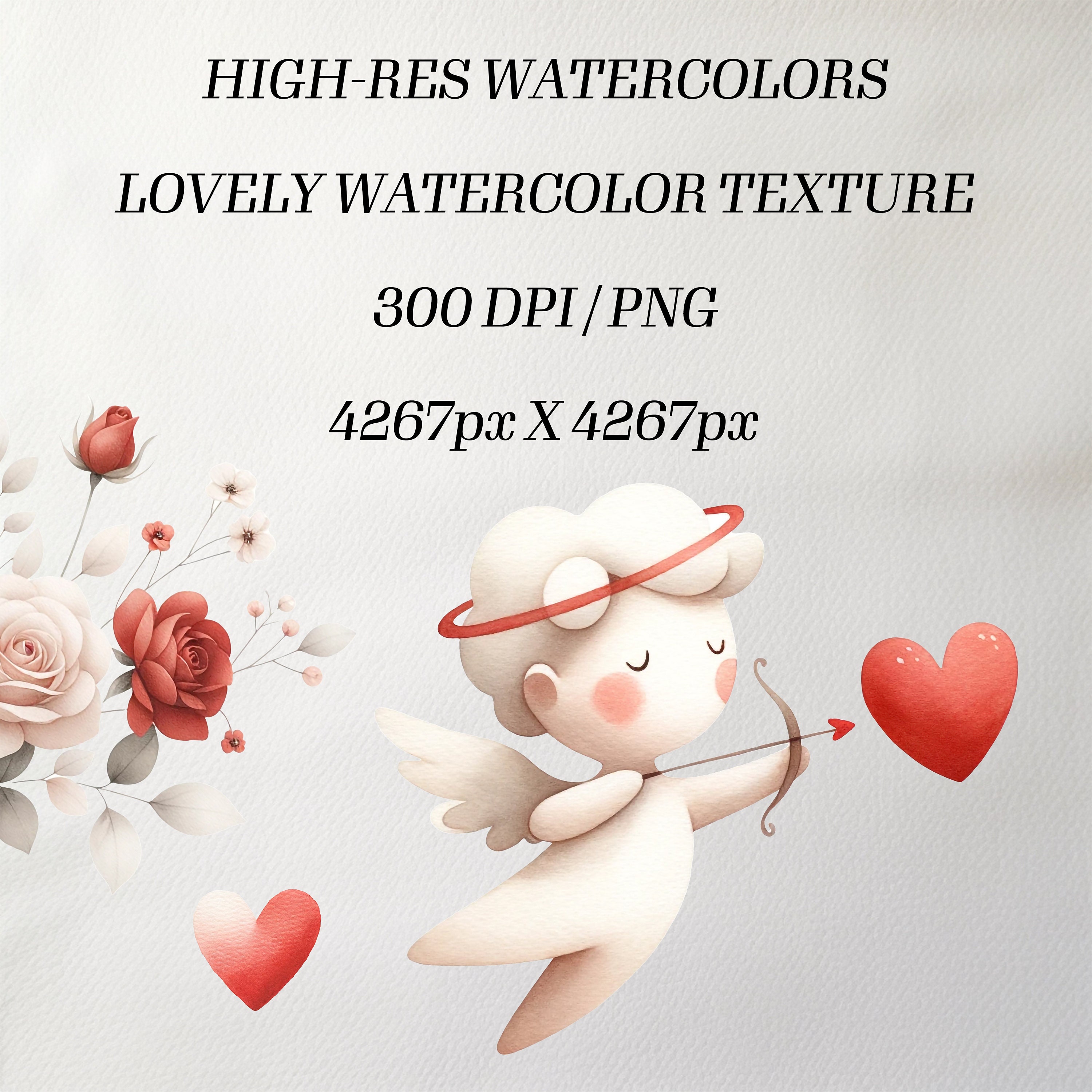 Watercolor Valentine's Day Clipart: 27 Pngs Red Roses, Love Notes, Cute ...