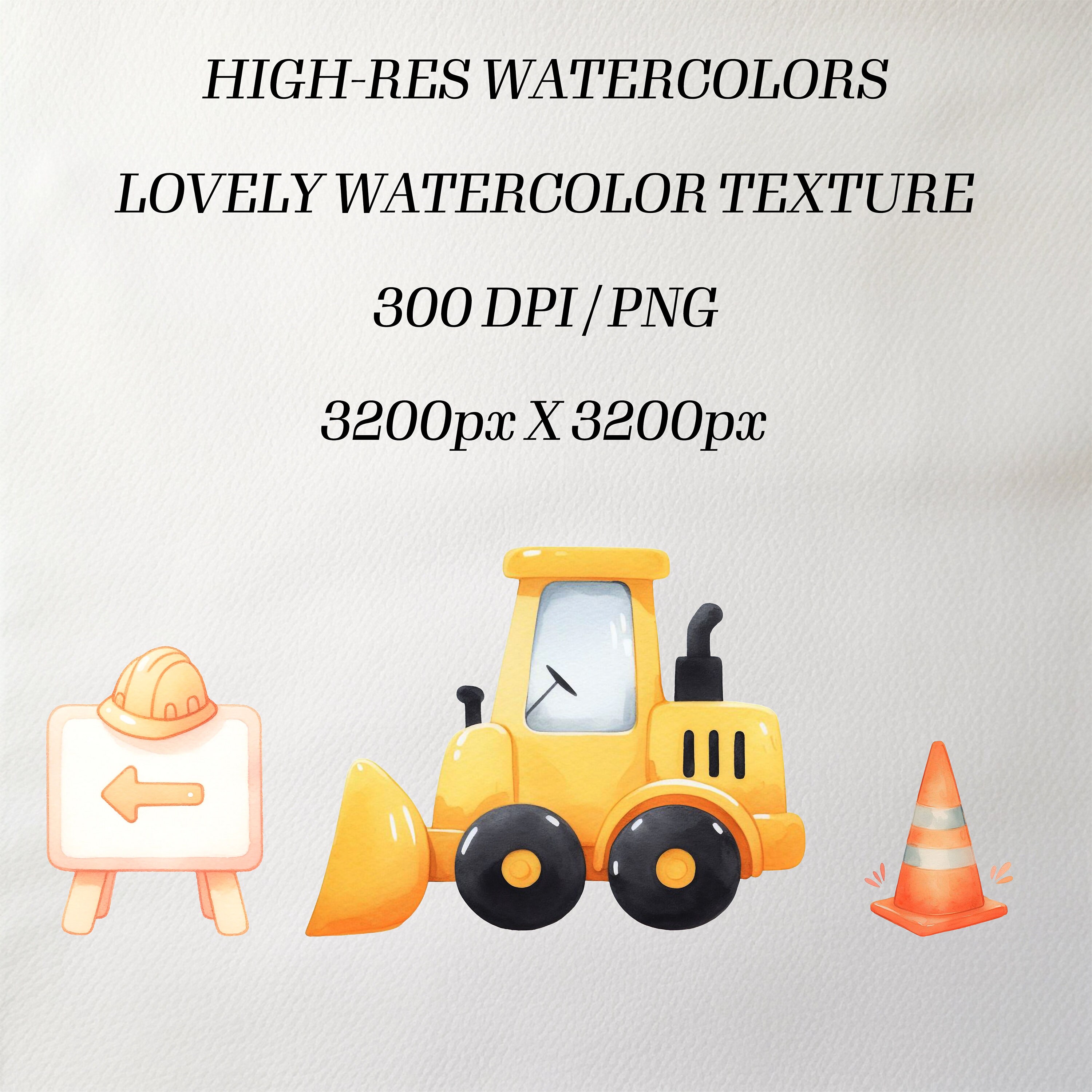 38 Watercolor Construction Vehicles Clip Art Bulldozer, Crane, Truck ...