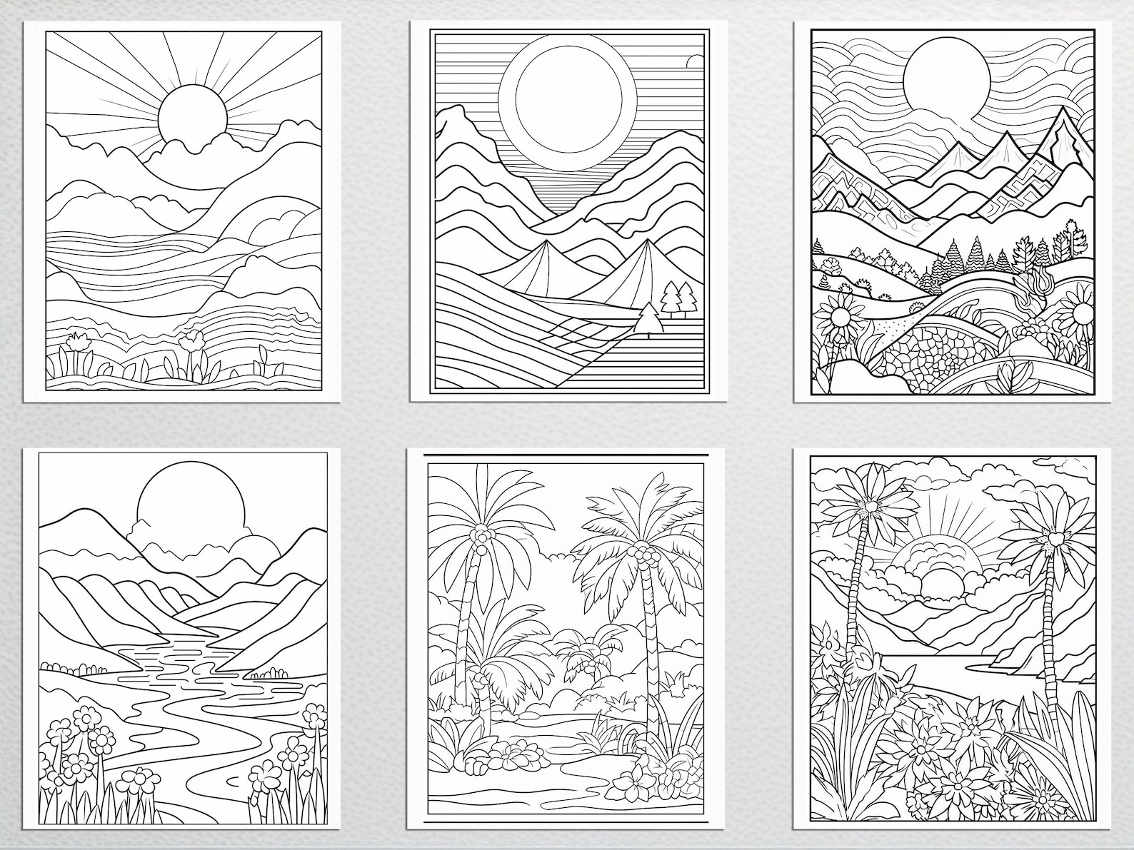 20 Boho Landscape Coloring Pages for Adults (printable PDF) - Etsy