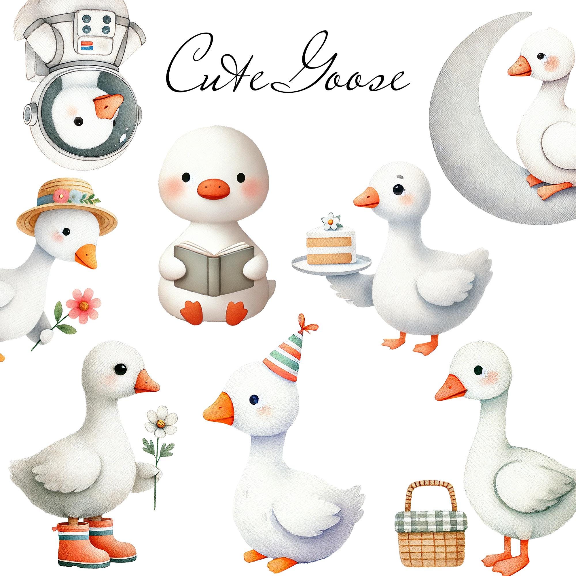 Cute Watercolor Goose Clipart, Cottagecore Watercolor Geese, Silly ...