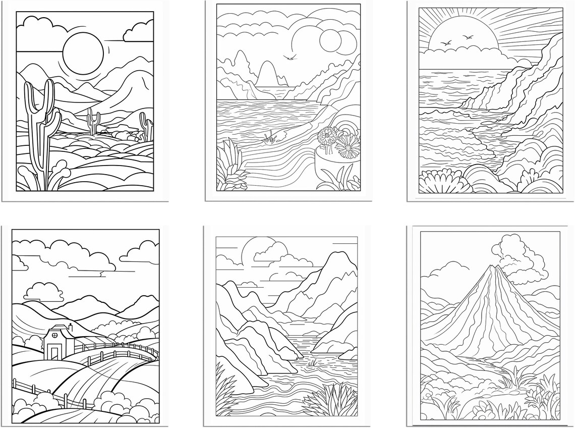 20 Boho Landscape Coloring Pages for Adults (printable PDF) - Etsy