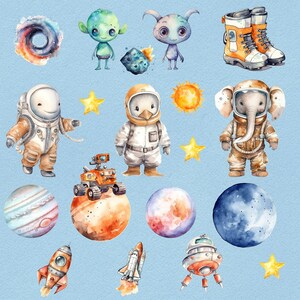 Space Watercolor Clipart Bundle - Cute Astronaut, Planets & Rockets PNG ...