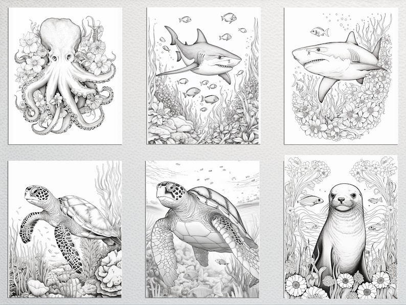 40 Ocean Coloring Pages for Adults, Under the Sea Animals and ...