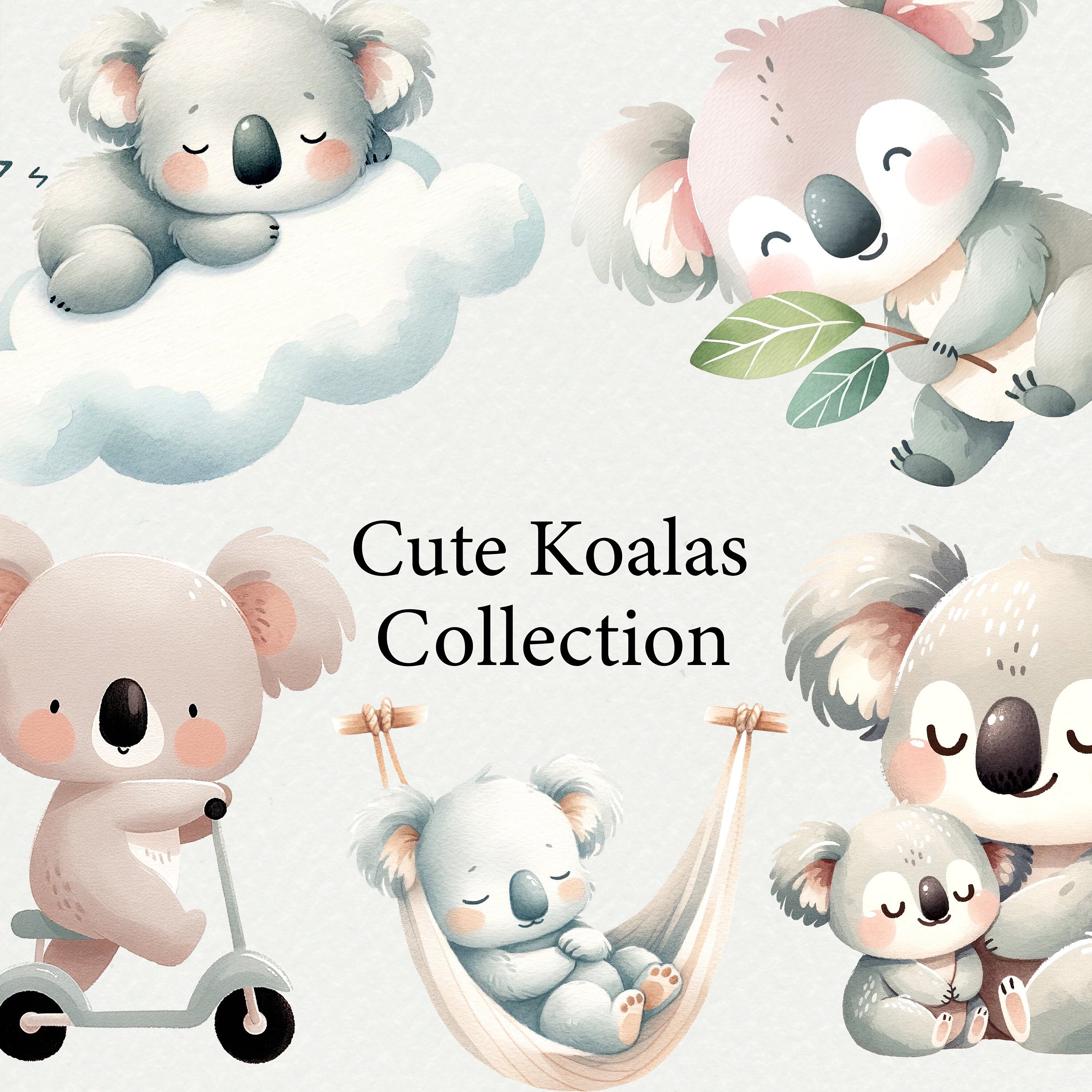Cute Watercolor Koala Clipart Bundle: Koala PNG, Nursery & Baby Shower ...