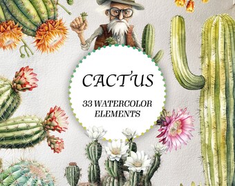 Cactus Watercolor Clipart Bundle Desert Cacti Png Instant Download ...