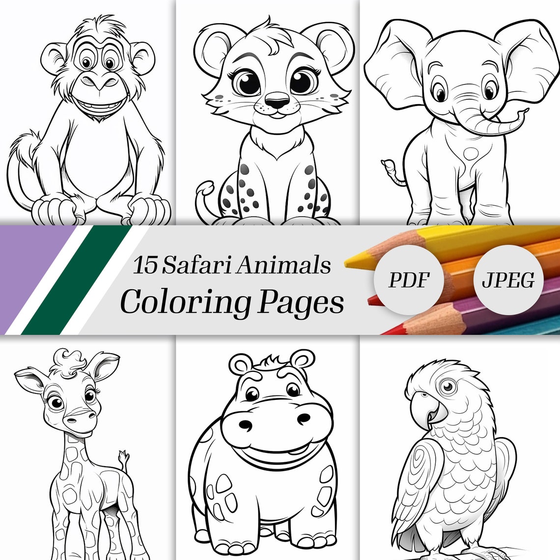 Printable Safari Animals Coloring Pages for Kids 15 Toddler Coloring ...
