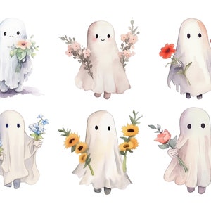 Cute Watercolor Ghost and Flowers Clipart - Halloween Clipart ...
