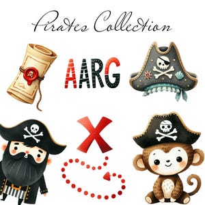 Watercolor Pirates Clipart Bundle - Pirate Ship Clipart, Pirate Map ...