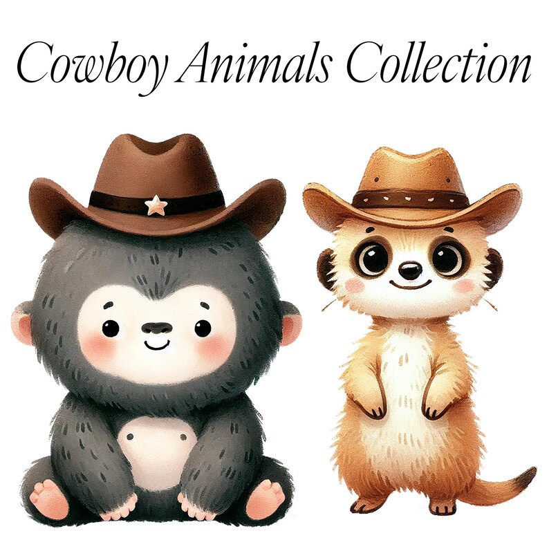 Jungle Cowboy Animals Clipart: Watercolor Safari Nursery Art (digital ...