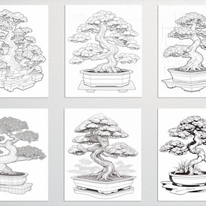 10 Bonsai Coloring Pages for Adults | Japanese Bonsai Tree Grayscale ...