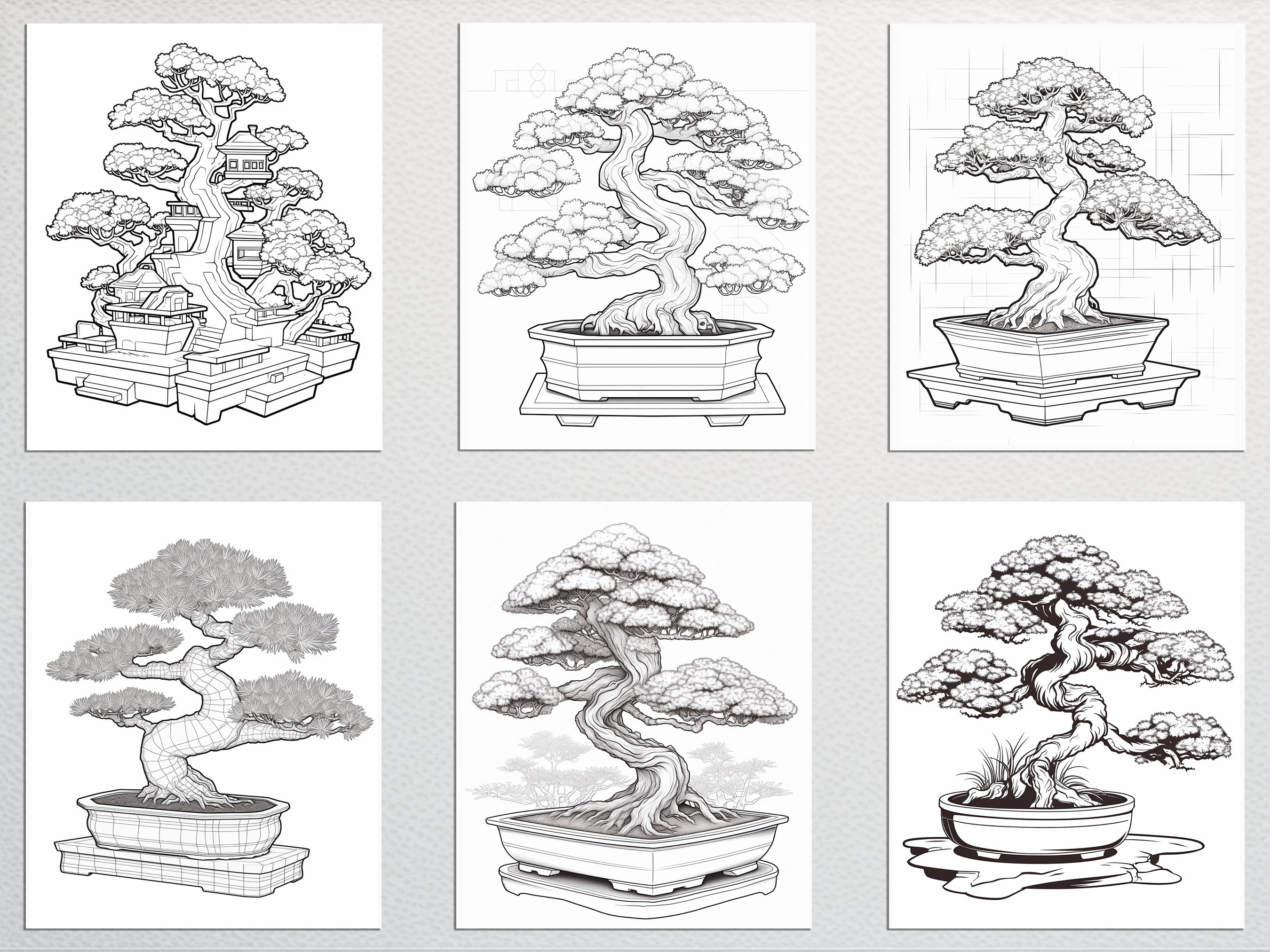 Bonsai Tree Coloring Book: 10 Zen Garden Grayscale Pages (PDF) - Etsy