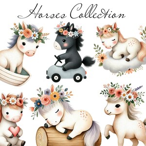 Cute Watercolor Horse Clipart Bundle, Floral Horses PNG, Foal & Farm ...