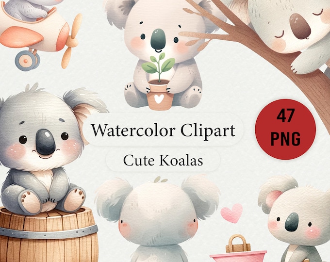 Baby Koala Clipart, Watercolor Koala Clipart, Koala PNG, Nursery ...