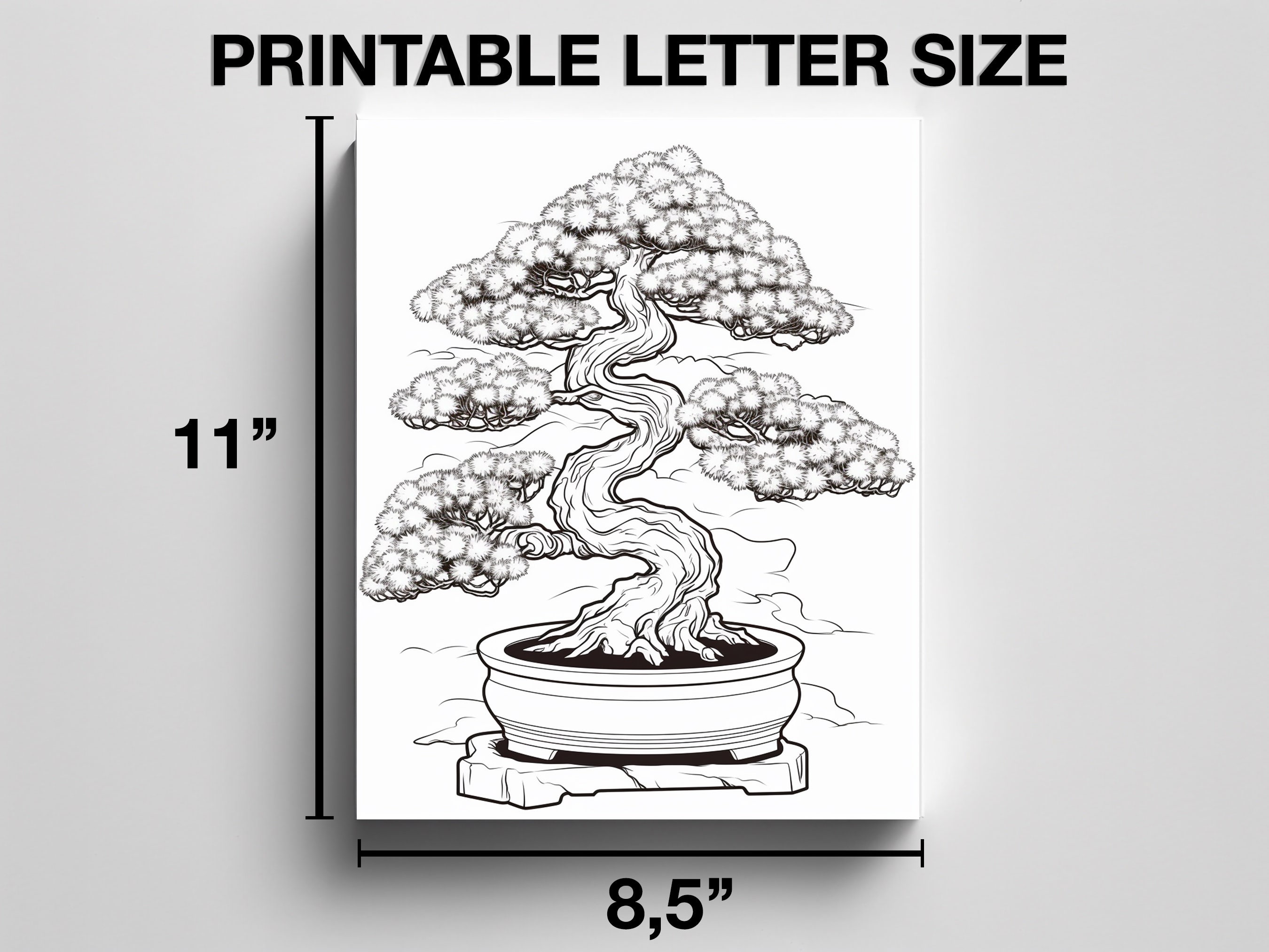 10 Bonsai Coloring Pages for Adults Japanese Bonsai Tree Grayscale ...