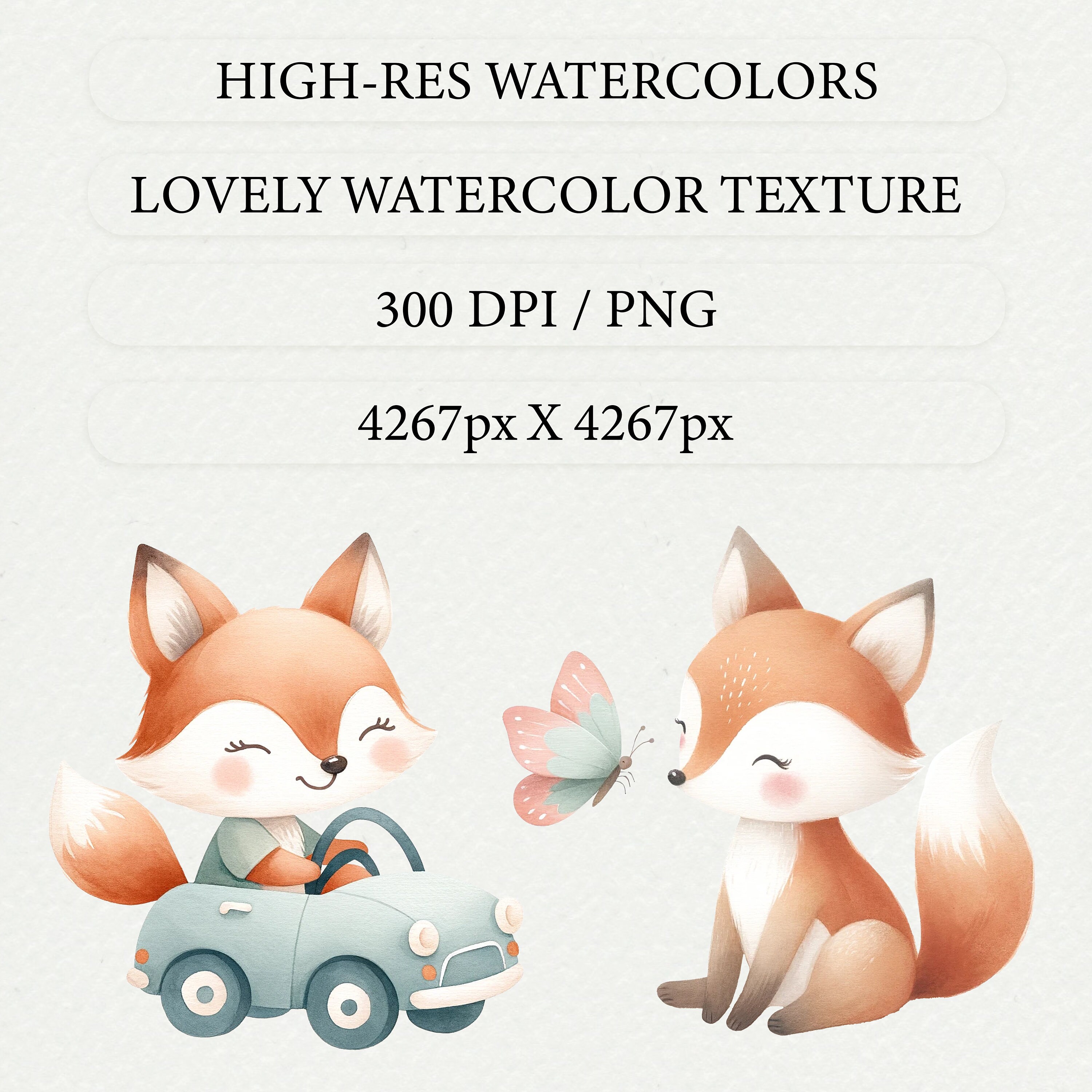 Cute Watercolor Fox Clipart Collection - Adorable Woodland Fox Pngs ...