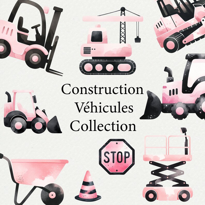 33 Watercolor Construction Vehicles Clip Art Bulldozer, Crane, Truck ...