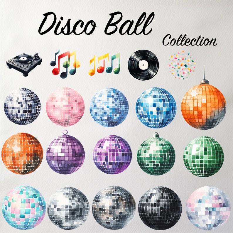 Watercolor Disco Ball Clipart - Vibrant Party Decoration Digital ...