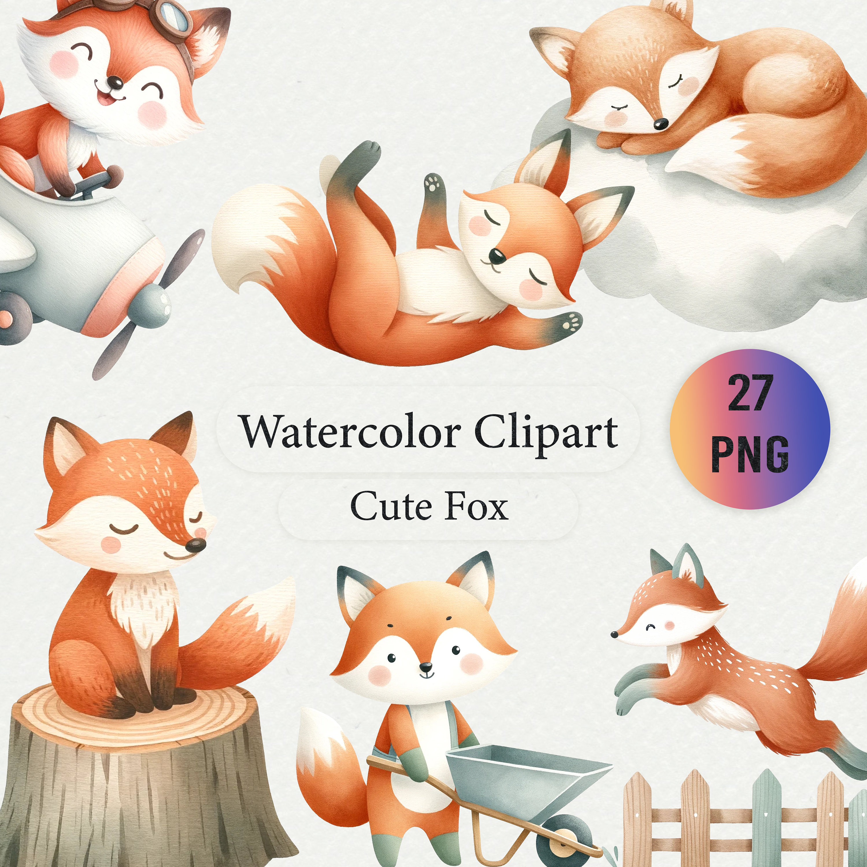 Cute Watercolor Fox Clipart Collection Adorable Woodland Fox Pngs ...