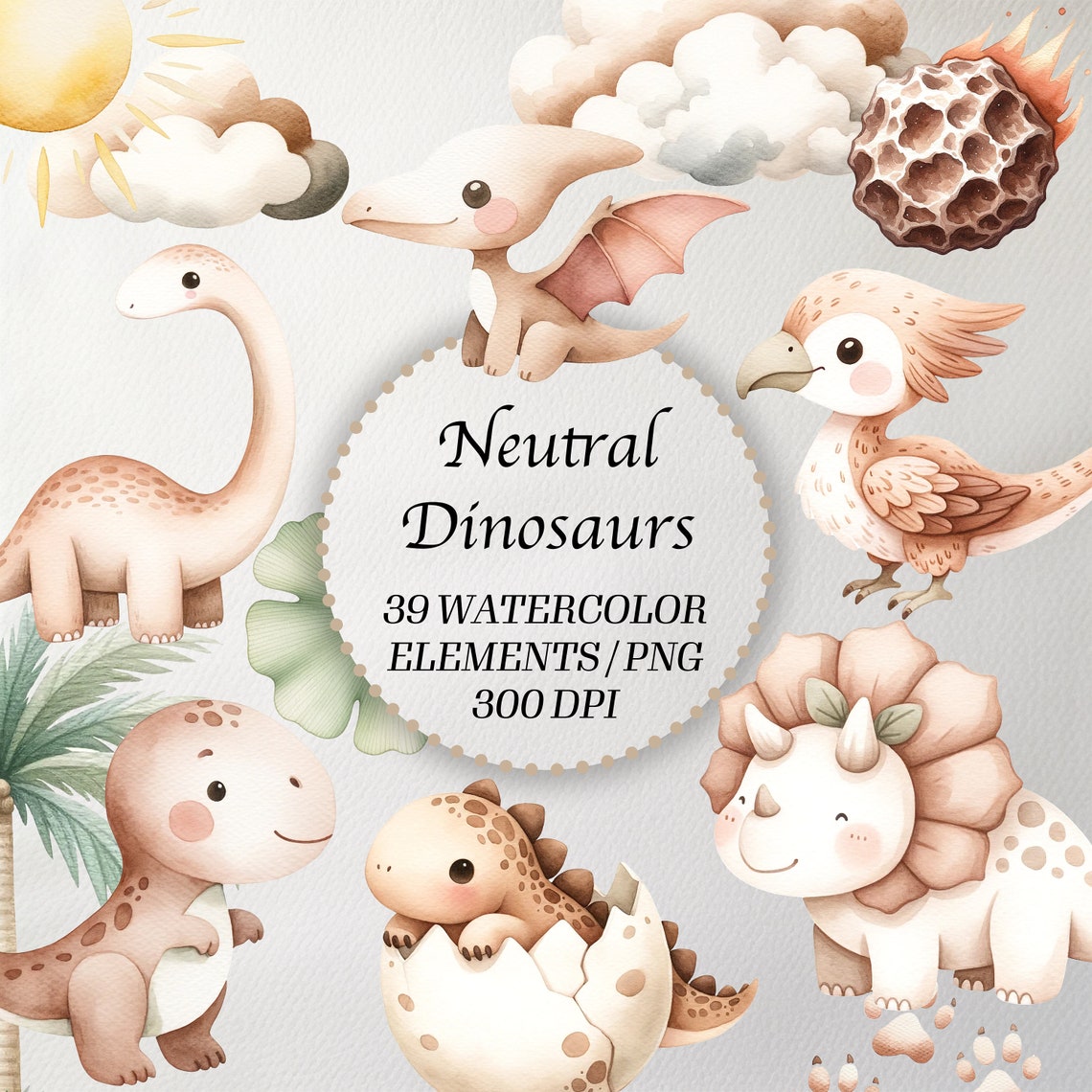 Watercolor Dinosaur Clipart Cute Nursery PNG Birthday - Etsy Australia