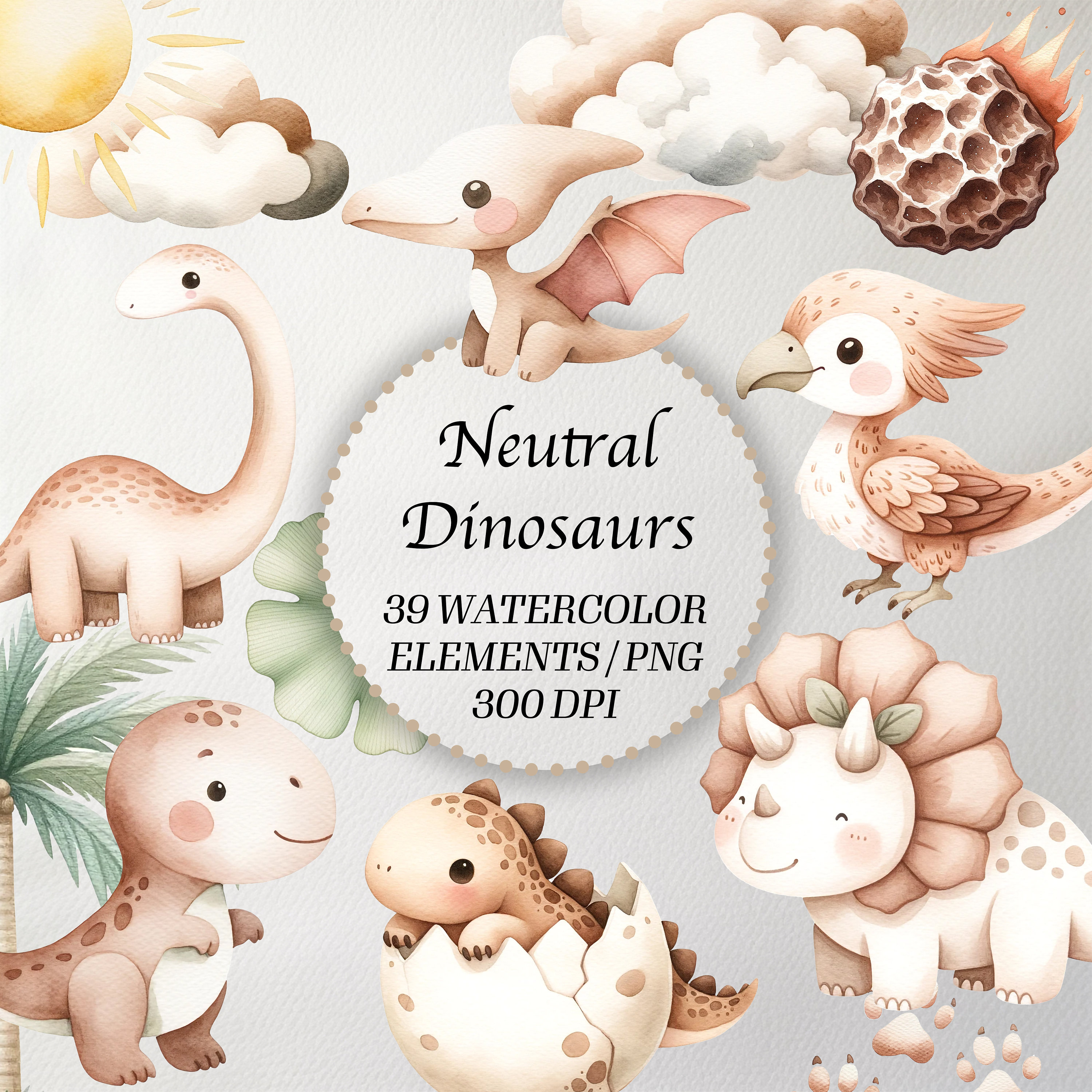 Watercolor Dinosaur Clipart Cute Nursery PNG, Birthday Decor, Baby ...