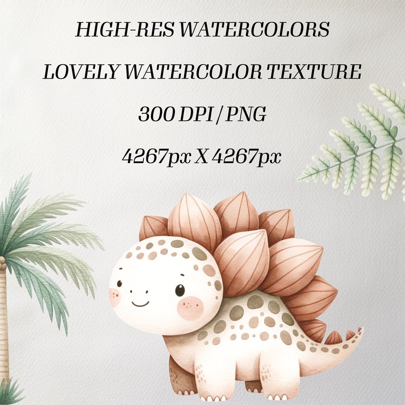 Watercolor Dinosaur Clipart Cute Nursery PNG, Birthday Decor, Baby ...
