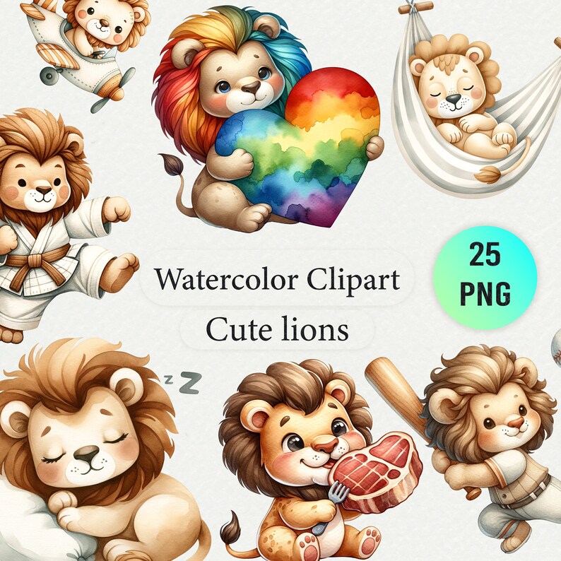 Watercolor Lion Clipart Set – Nursery & Baby Shower Designs (PNG) - Etsy
