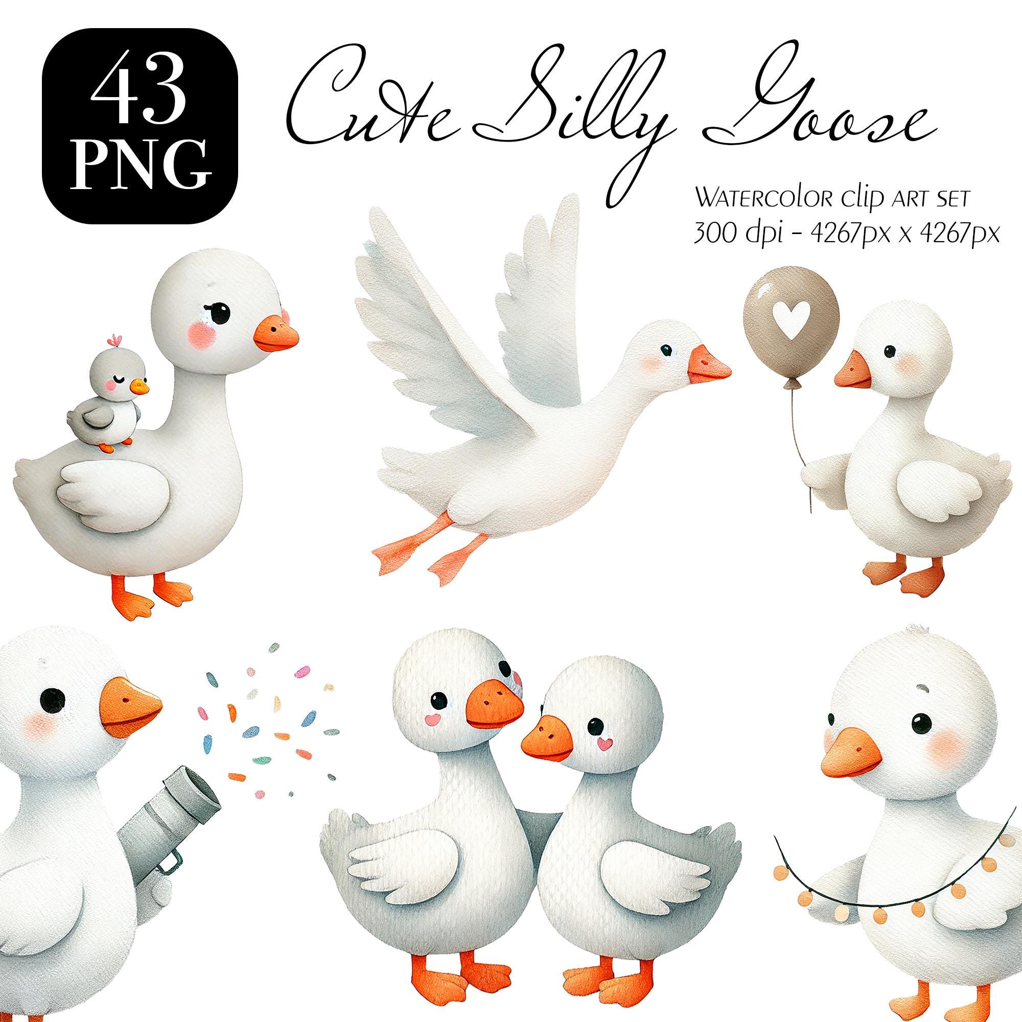 Cute Watercolor Goose Clipart, Cottagecore Watercolor Geese, Silly ...