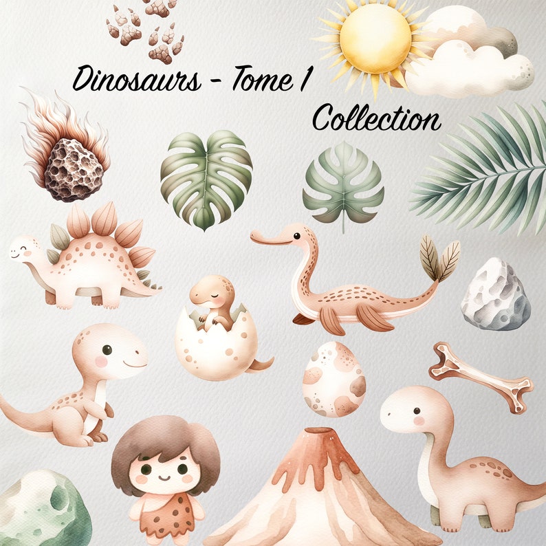 Watercolor Dinosaur Clipart Cute Nursery PNG, Birthday Decor, Baby ...