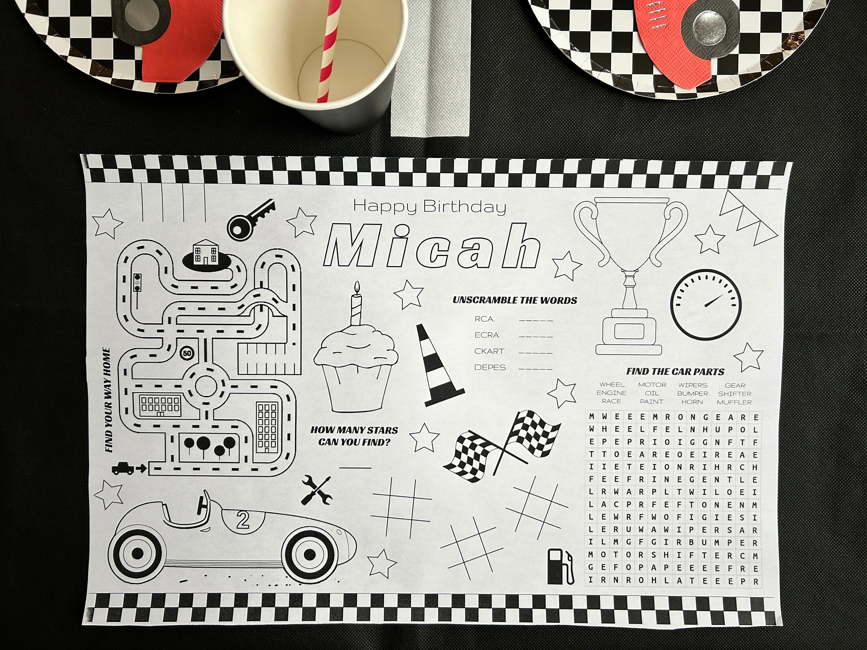 Race Car Activity Placemat Personalized Birthday Placemat Two Fast ...