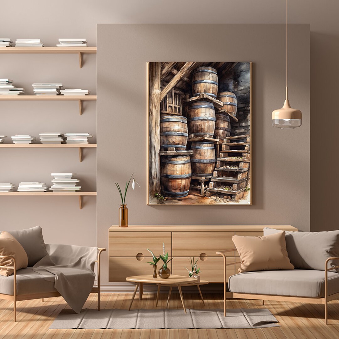 Watercolour Old Wooden Beer Barrels Celler | Digital AI Art Print ...