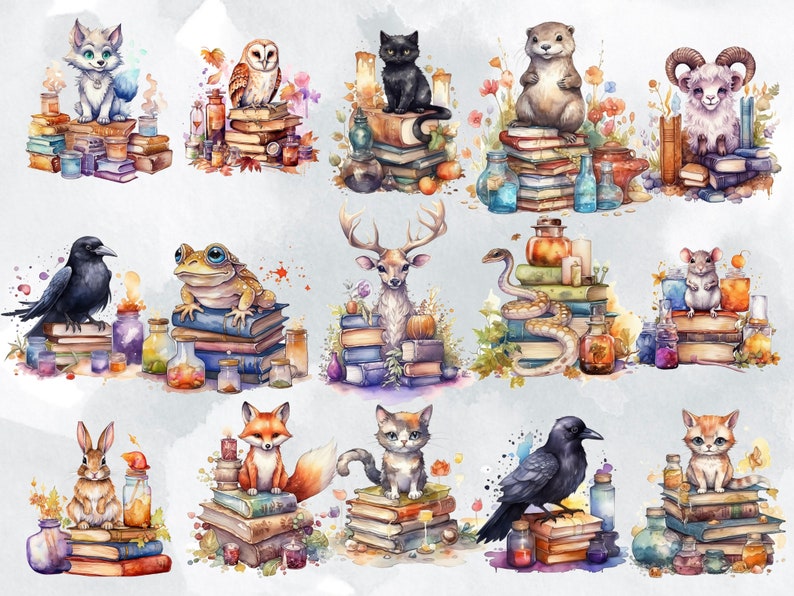 50 Pngs Watercolor Wizard/witch Familiars Magical and Enchanting ...