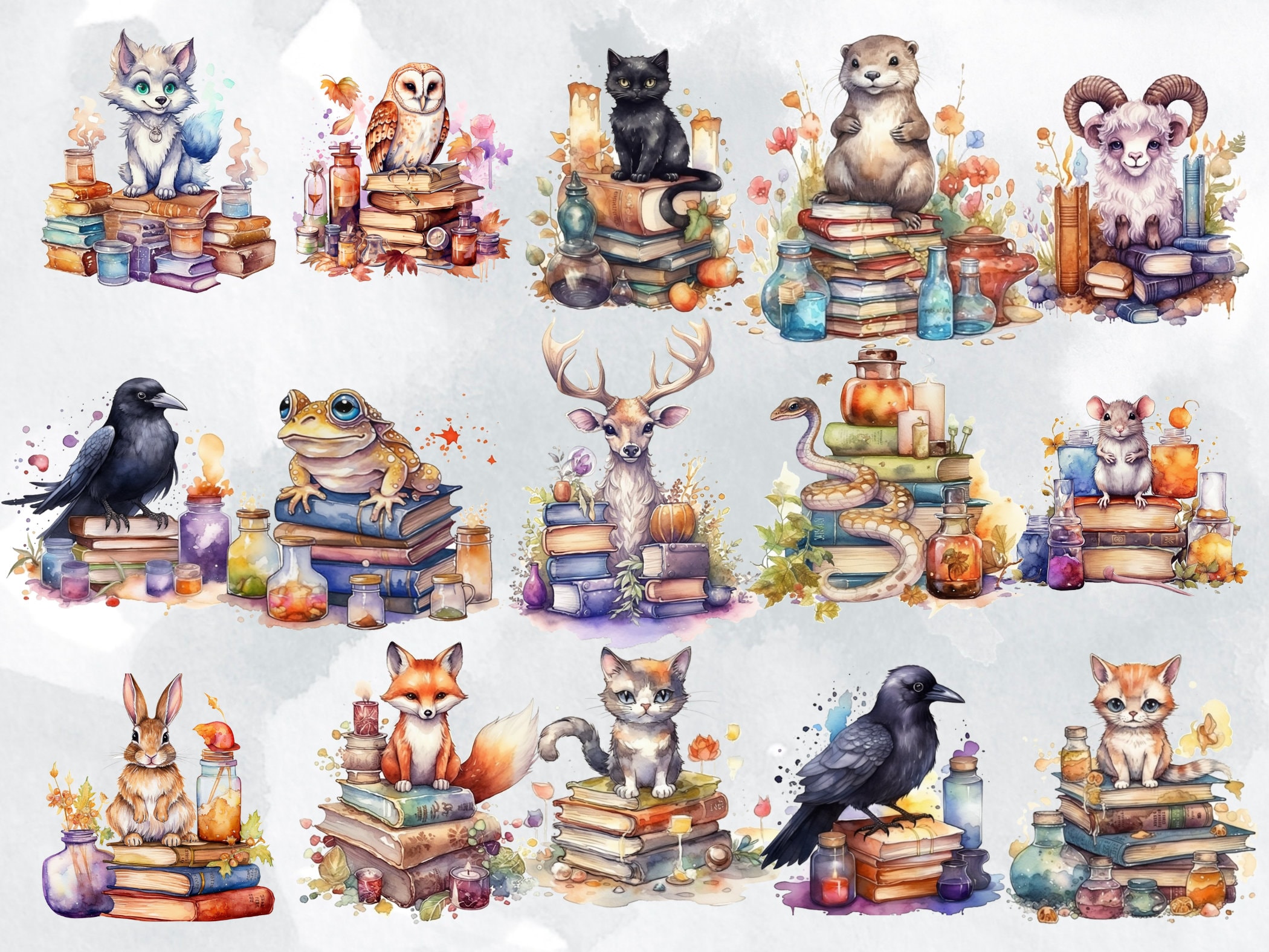 50 Pngs Watercolor Wizard/witch Familiars Magical and Enchanting ...