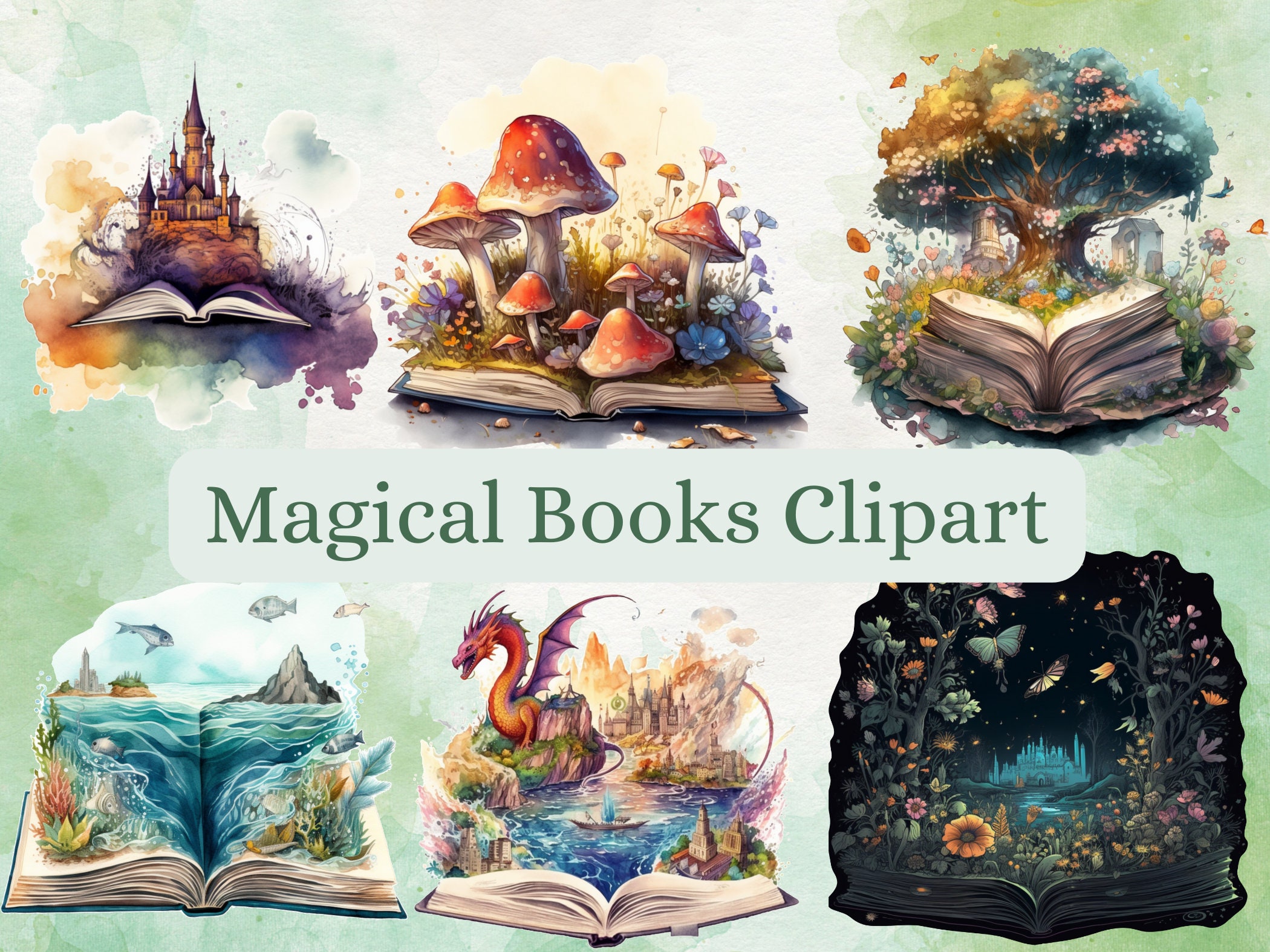 32 PNG Storybook Magic Watercolor Clipart Collection, Whimsical ...
