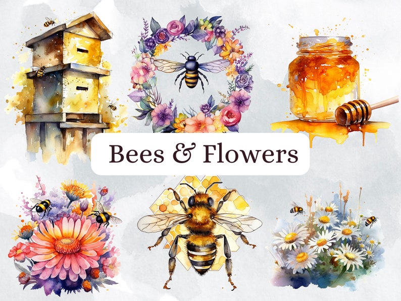 63 Pngs Blossom & Bees Watercolor Collection, Watercolor Clipart ...