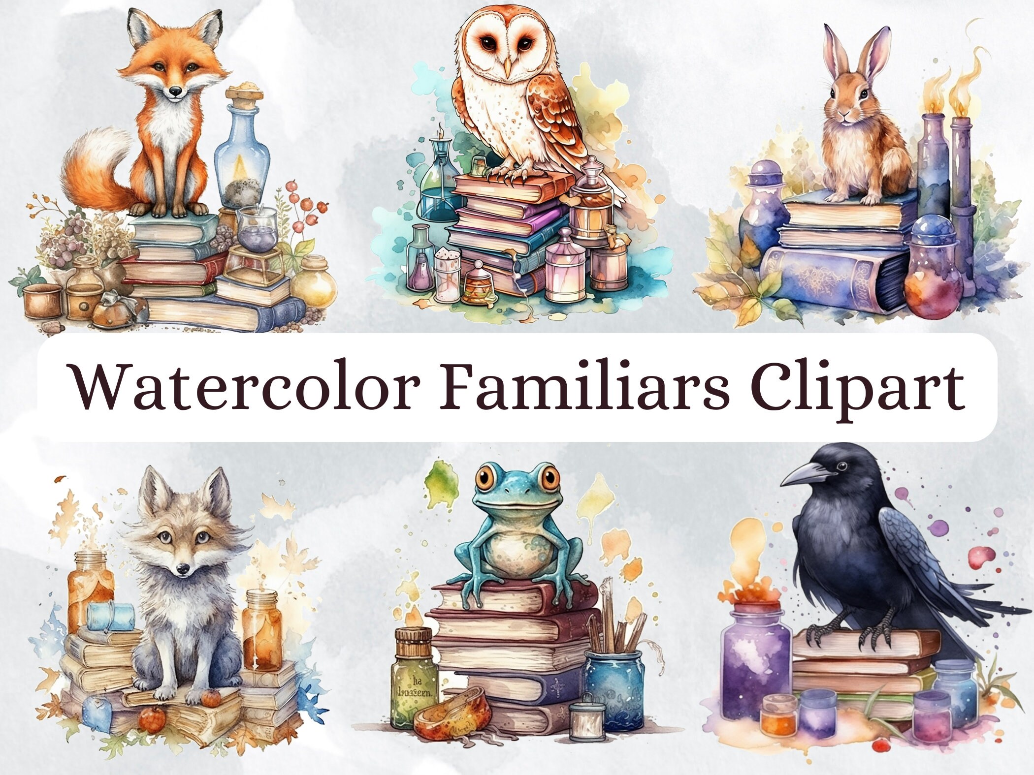 50 Pngs Watercolor Wizard/witch Familiars Magical and Enchanting ...